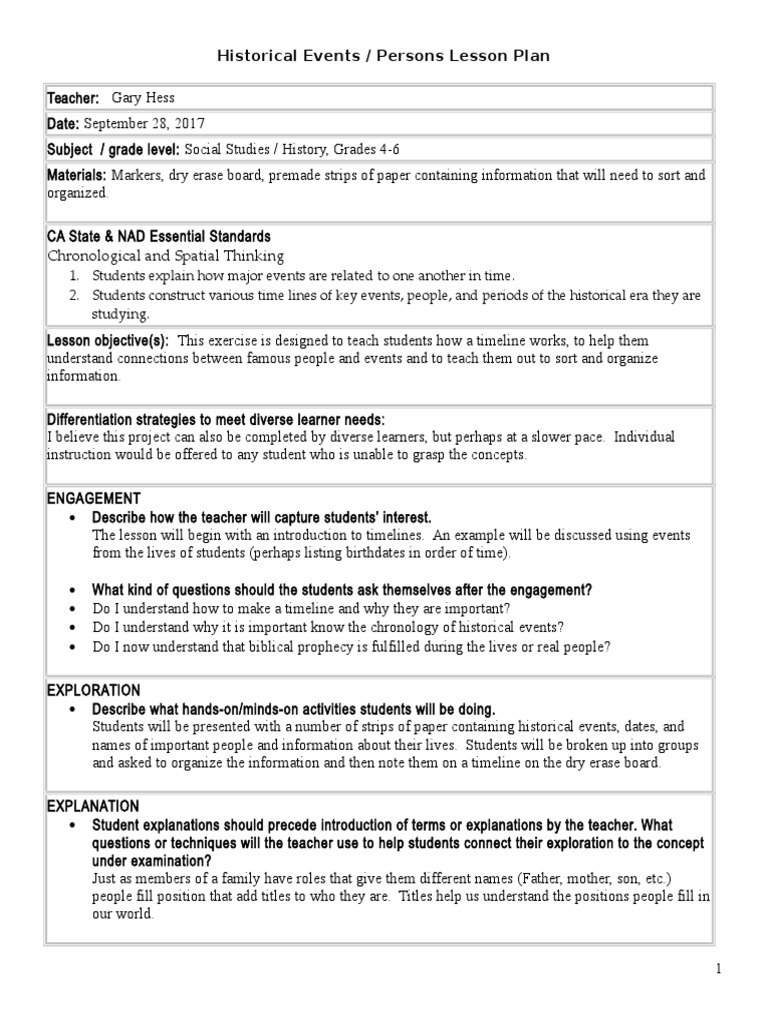 2017-0928-Lesson Plan - History 1 | PDF | Lesson Plan | Applied Psychology