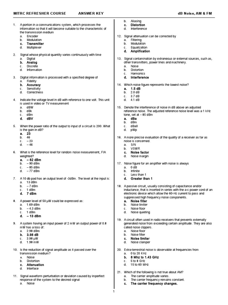 COMMS 1 Modulation ANSWERS | PDF | Frequency Modulation | Amplifier