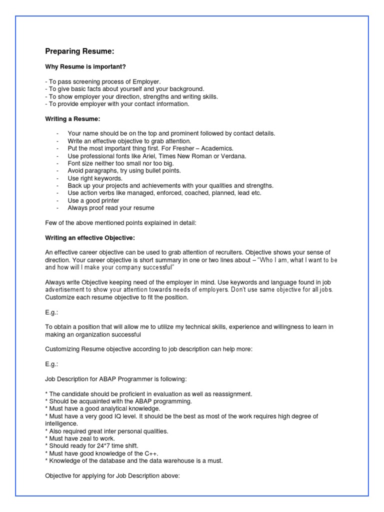 Preparing Resume:: Why Resume Is Important? | PDF | Résumé | Microsoft ...