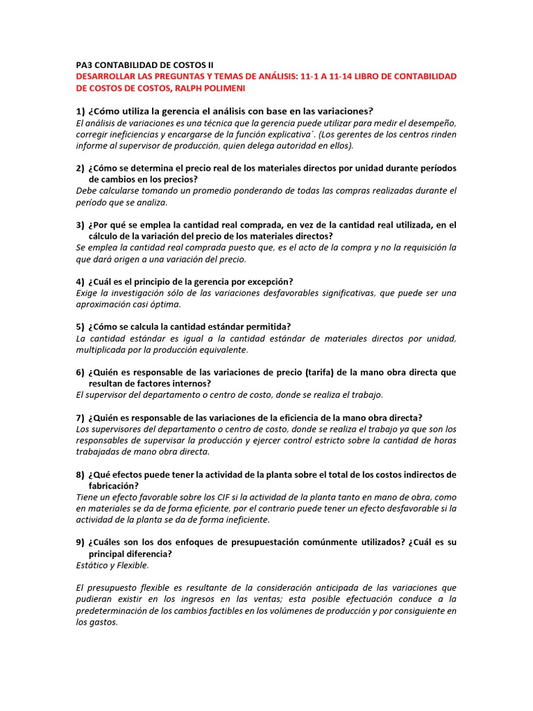 Pa3 Contabilidad de Costos II | PDF | Costo | Presupuesto