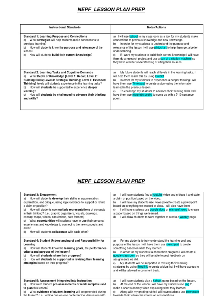 NEPF Lesson Plan Preparation Guide | PDF | Lesson Plan | Education Theory