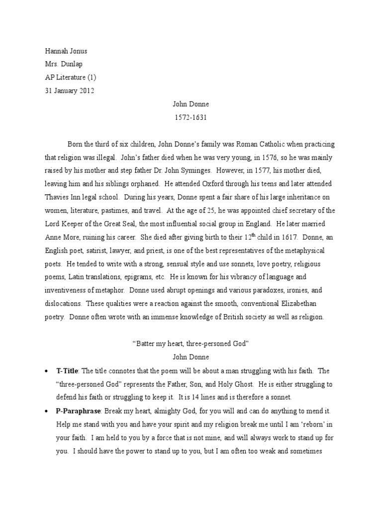 Overcoming Fear: An Analysis of John Donne's "Death, be not proud" and ...