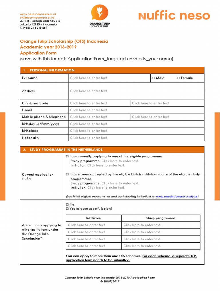 OTS Indonesia Application Form 2018-2019 | PDF | Further Education ...