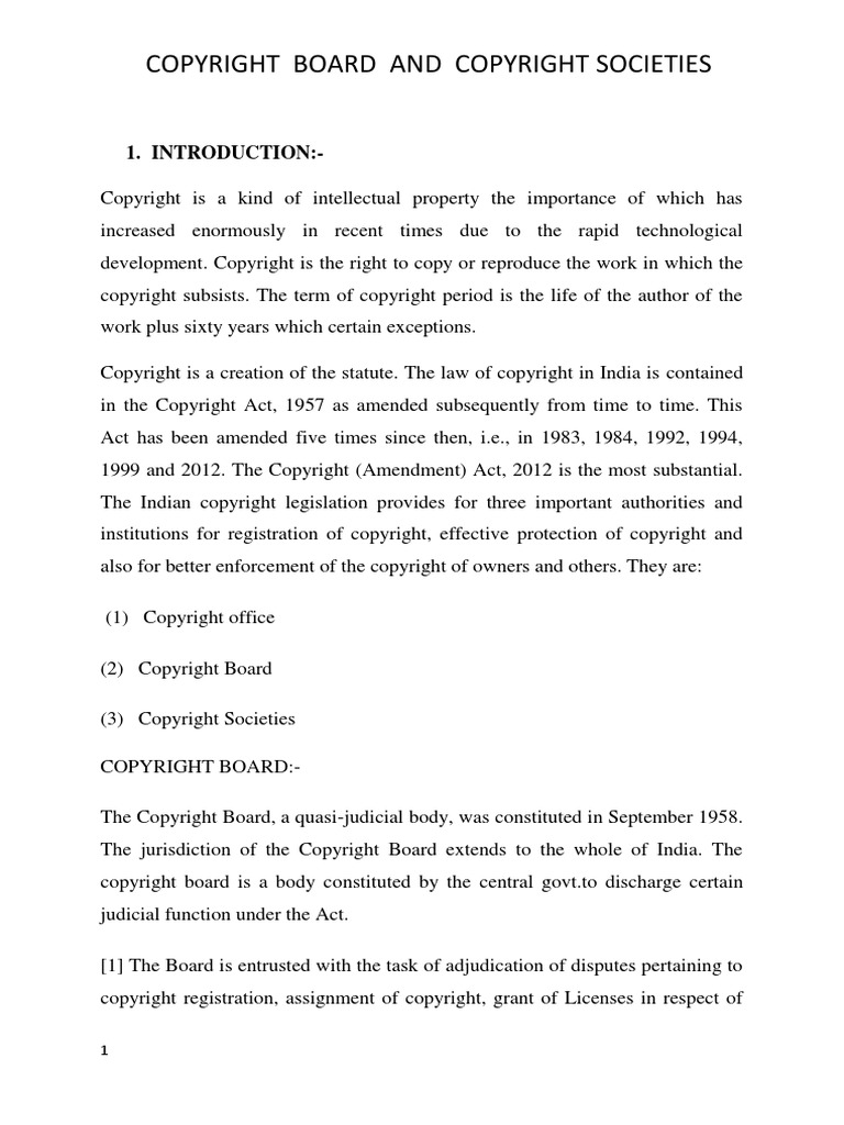 Copyright Board and Socities Project Work | PDF | Copyright | Royalty ...