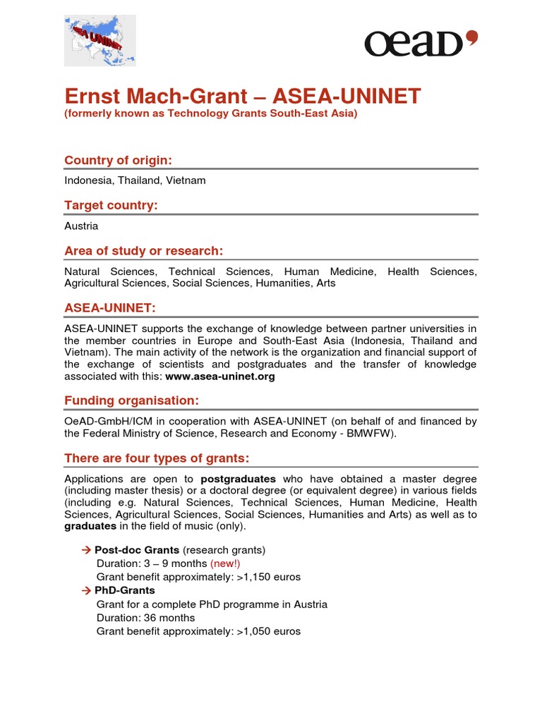 Info Ernst Mach Grant Asea Uninet | PDF | Postgraduate Education ...