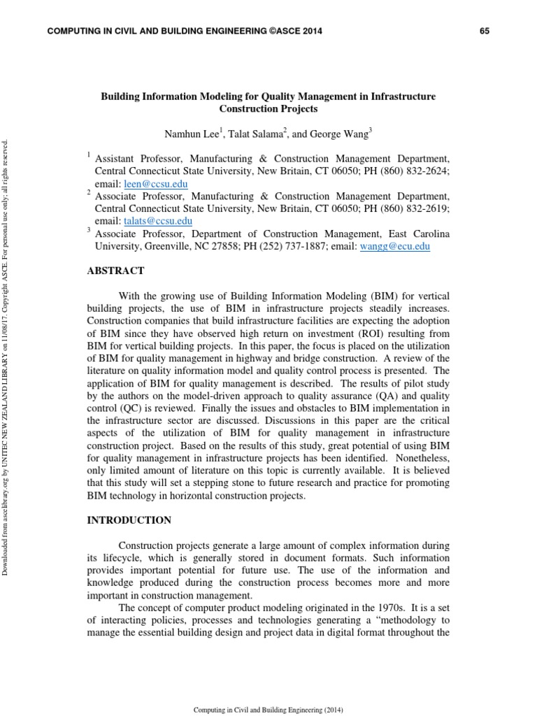 Building Information Modeling For Quality Management in Infrastructure ...