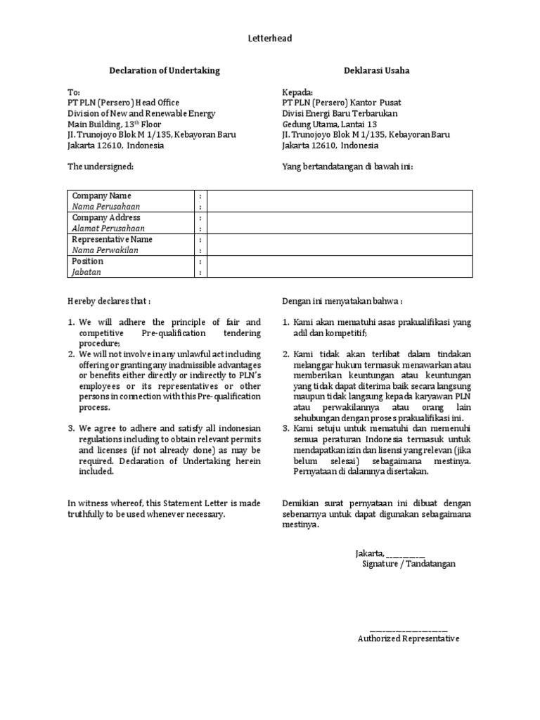 Declaration of Undertaking | PDF