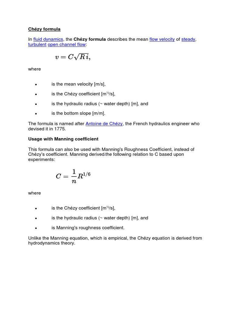 Chézy Formula | PDF | Teaching Methods & Materials