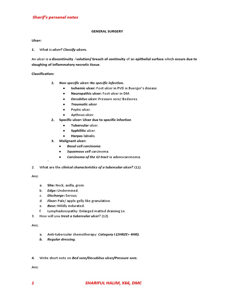 General Surgery Personal Notes by DR Shariful Halim | PDF | Wound ...