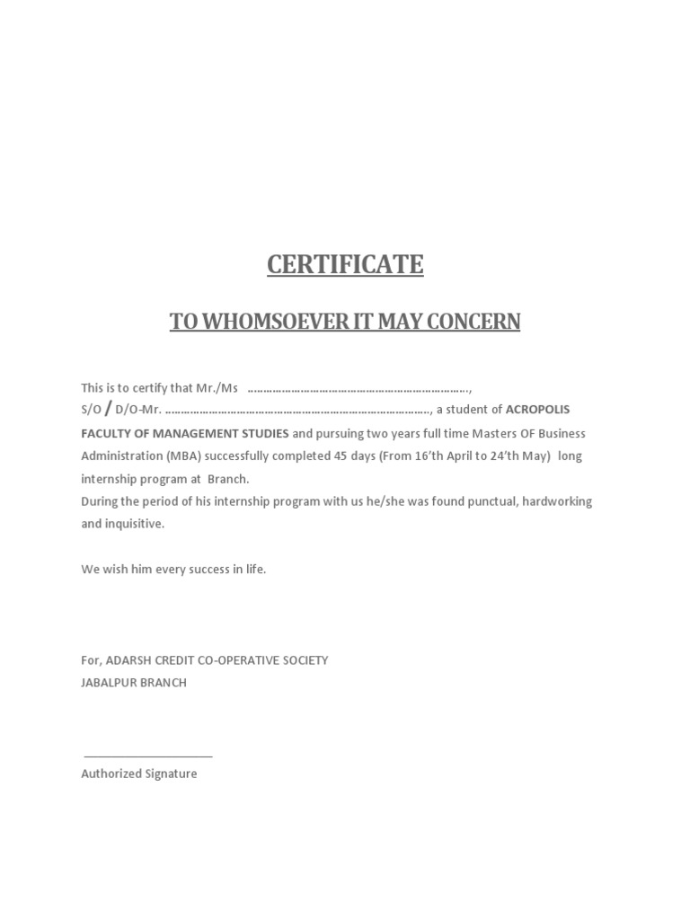 Certificate: To Whomsoever It May Concern | PDF