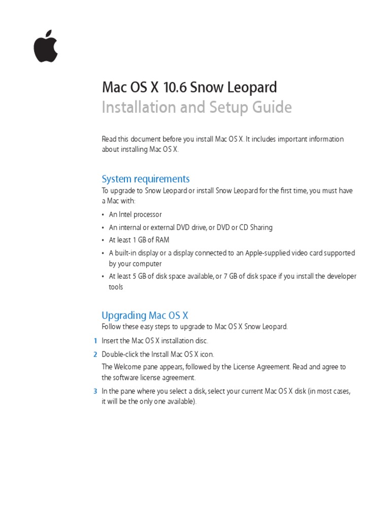 Installation And Setup Guide Mac Os X 10 6 Snow Leopard Pdf Mac Os