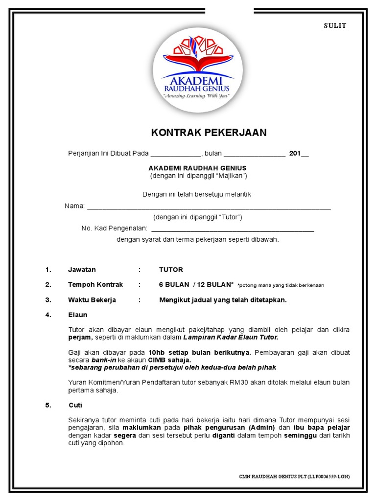 Kontrak Tutor | PDF