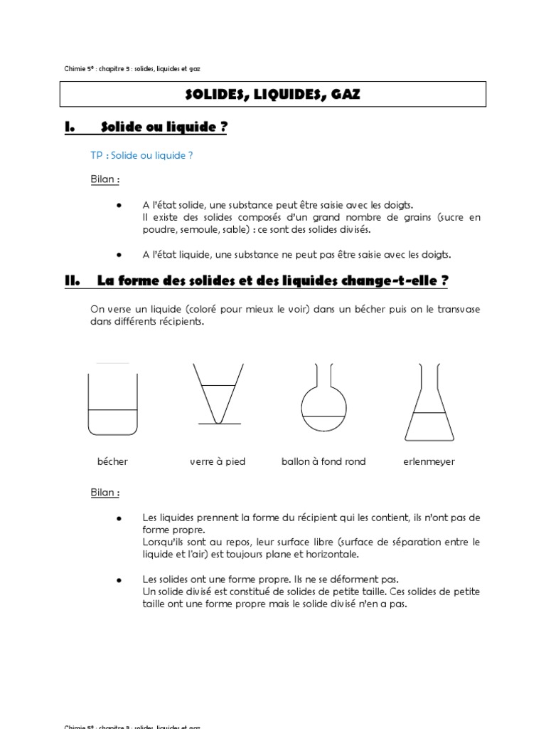 Propriétés des Solides, Liquides, Gaz | PDF | Gaz | Matière