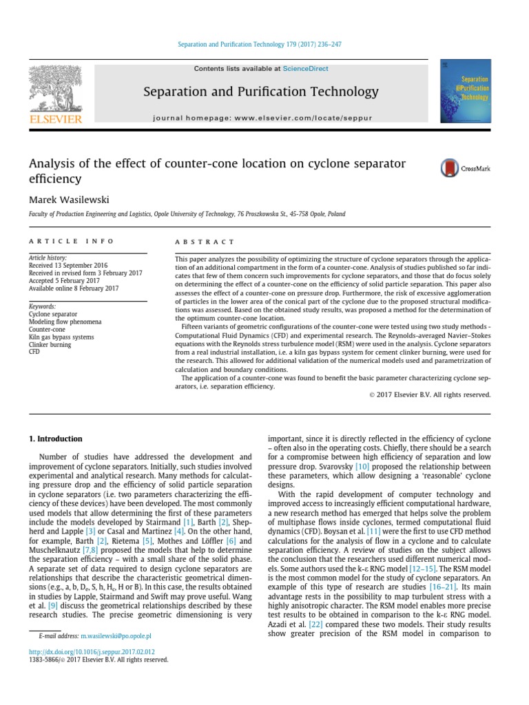 Analysis of The Effect of Counter-Cone Location On Cyclone Separator | PDF | Computational Fluid ...