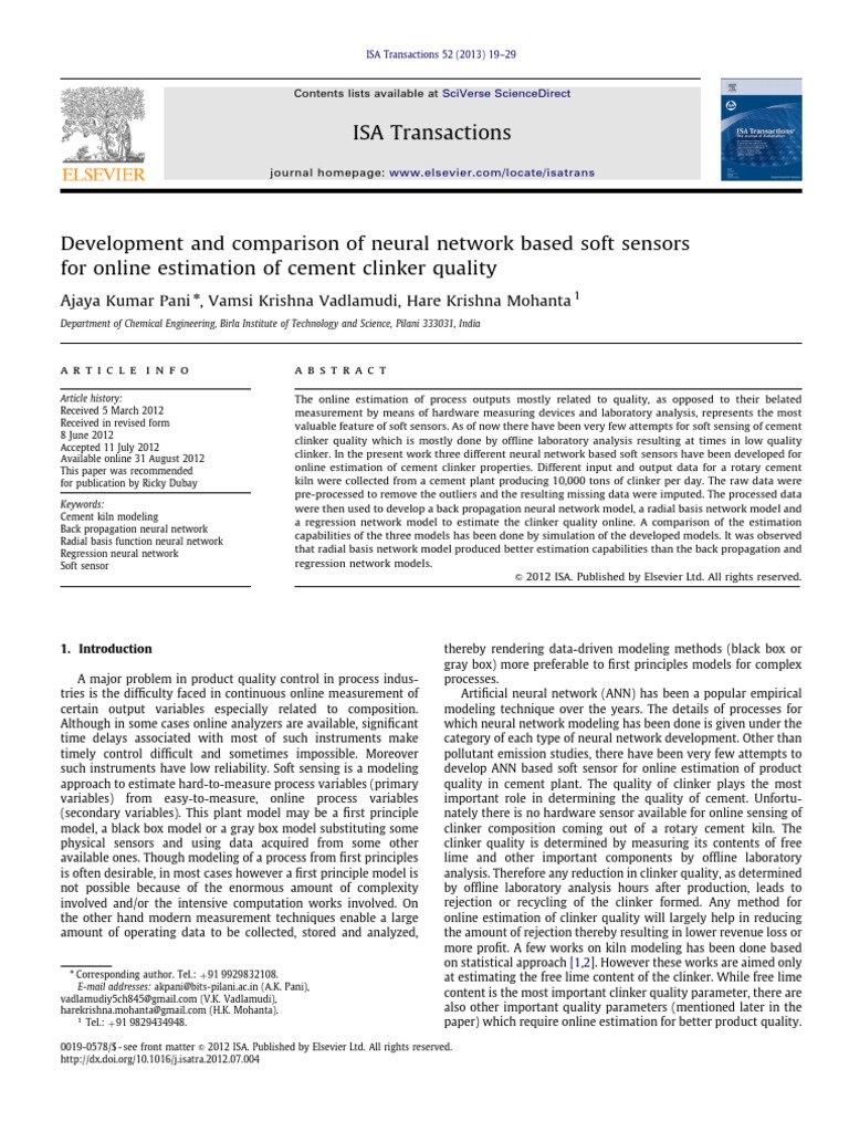 Development and Comparison of Neural Network Based Soft Sensors For Online Estimation of Cement ...