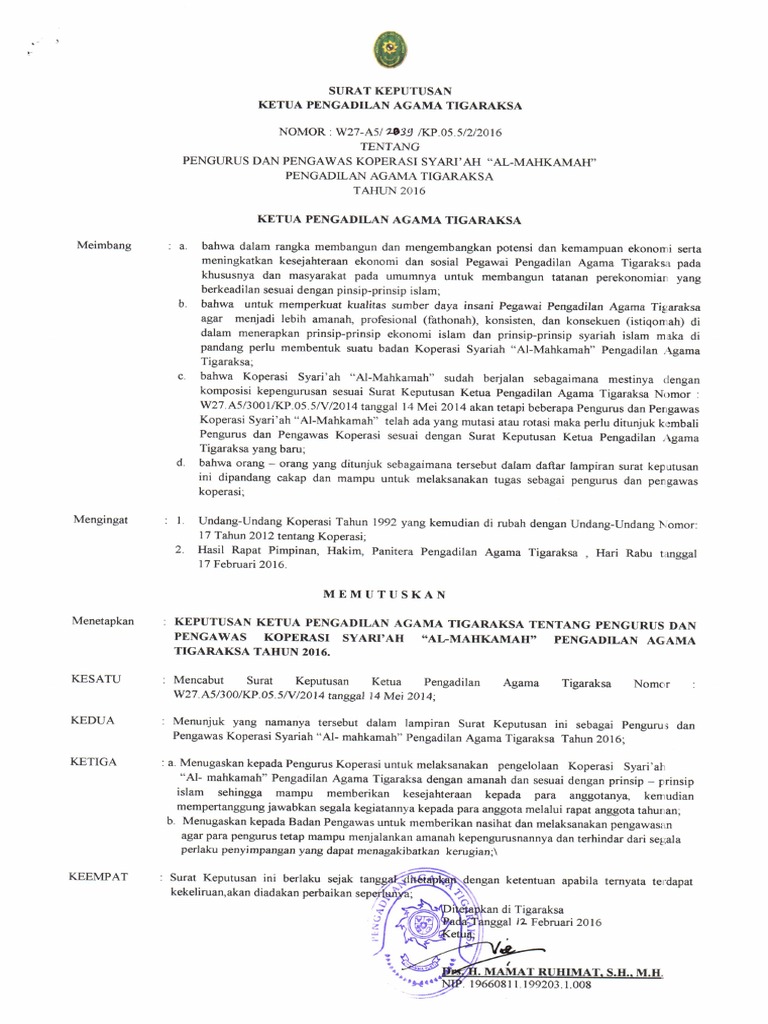 Contoh Surat Keputusan Pengangkatan Pengurus Koperasi - Delinewstv
