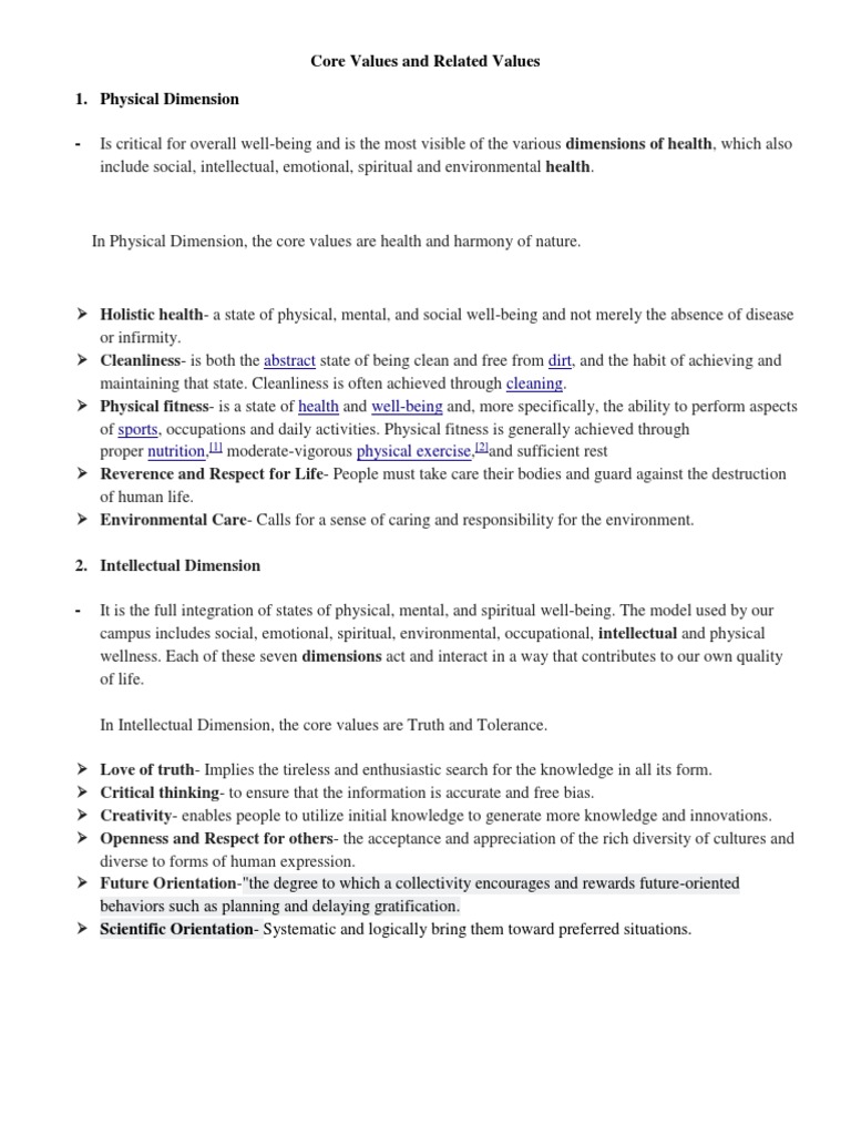 Core Values and Related Values | PDF | Value (Ethics) | Psychology