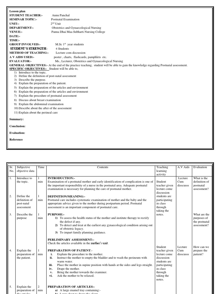 Lesson Pla1 | PDF | Obstetrics | Educational Assessment