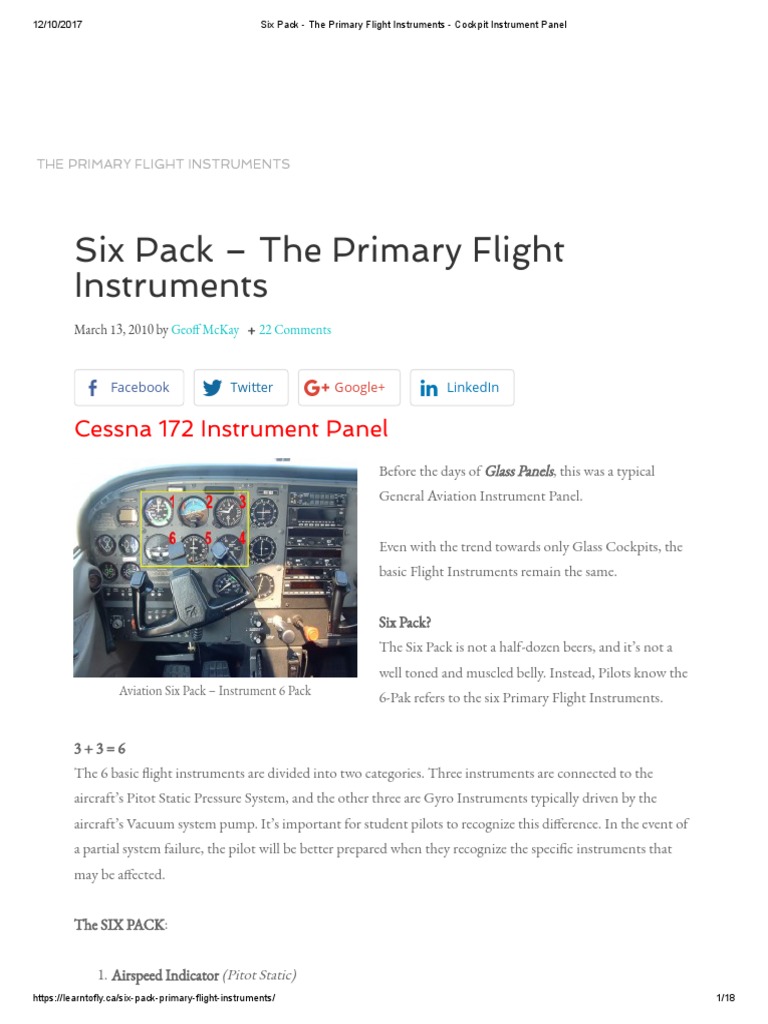 Six Pack - The Primary Flight Instruments - Cockpit Instrument Panel ...