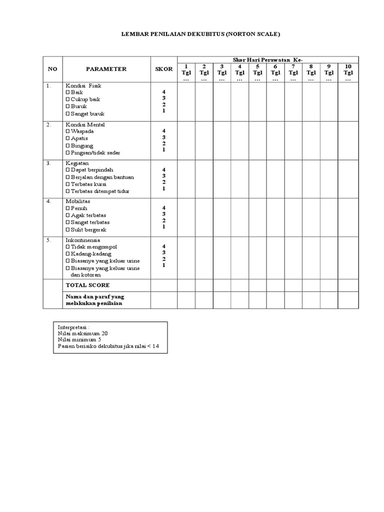 Skala Norton Dekubitus | PDF