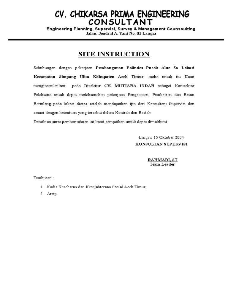 Site Instruction | PDF