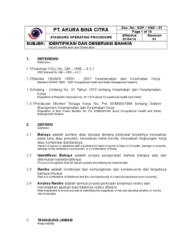 SOP HSE 01 Hazard Identification and Observation | PDF | Pengembangan Diri