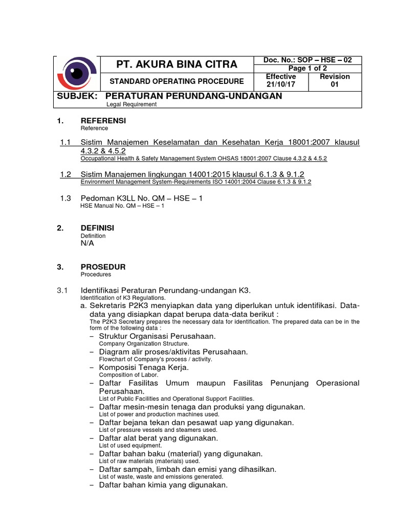 SOP HSE 02 Legal Compliance | PDF