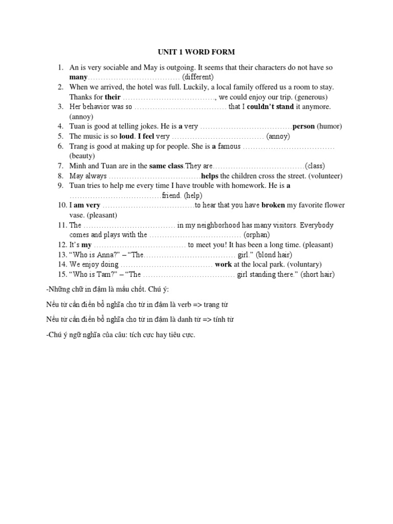Unit 1 Word Form | PDF