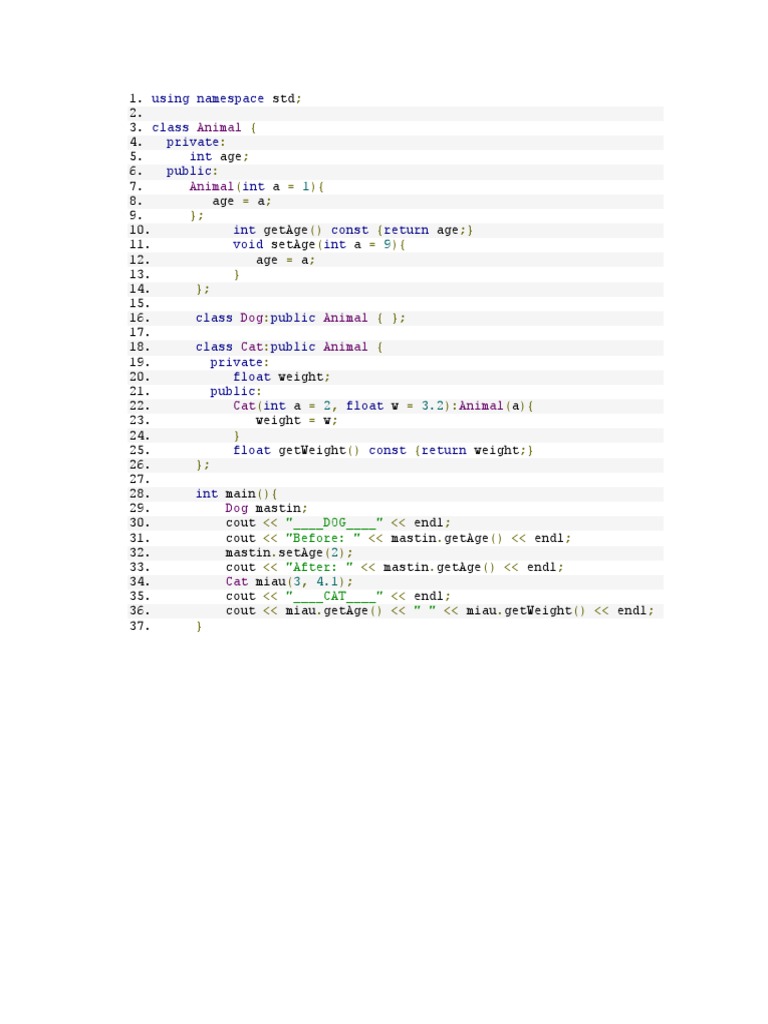 Using Namespace Class Private Int Public Int: Animal | PDF