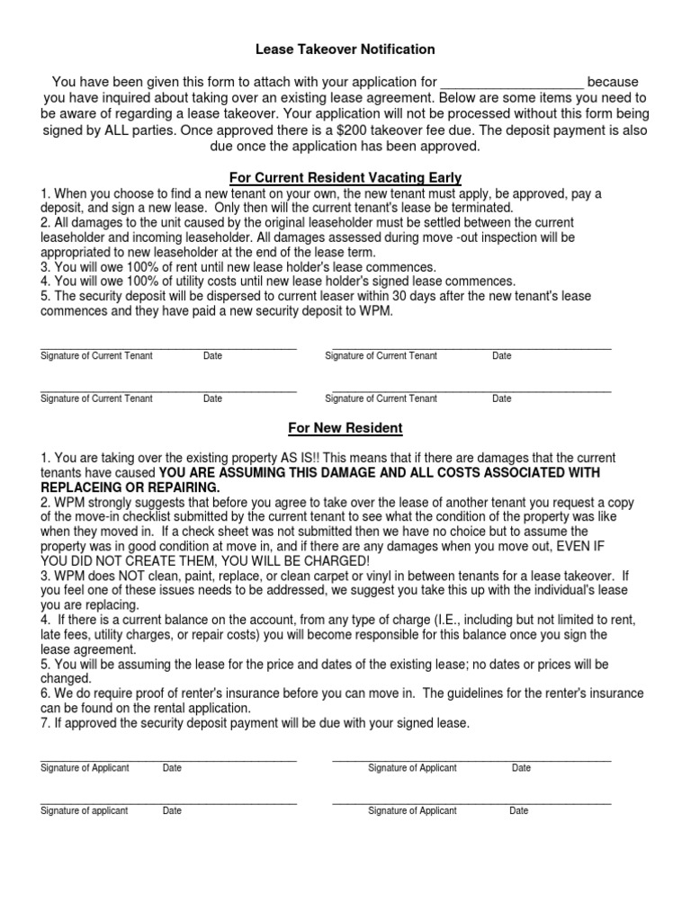 Lease Takeover Notification Form | PDF | Lease | Leasehold Estate