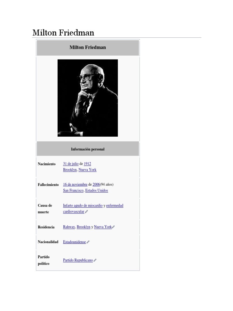 Milton Friedman (BIOGRAFIA) | PDF | Milton Friedman | Curva de Phillips Milton Friedman (BIOGRAFIA) | PDF | Milton Friedman | Curva de Phillips
