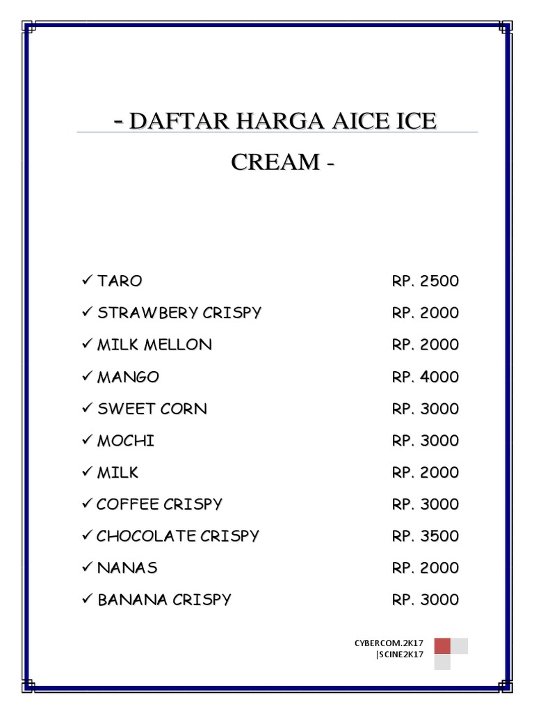 Daftar Harga Es Krim Aice 2023 | PDF | Cattle Products | Confectionery