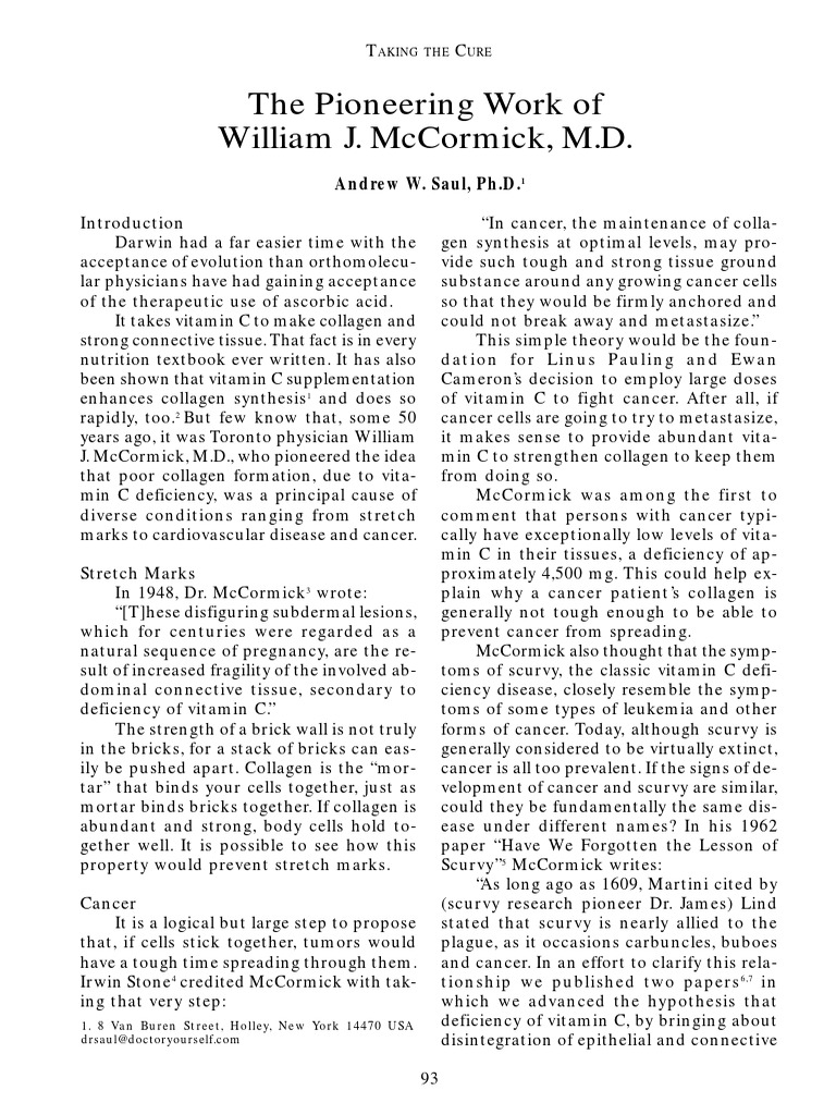 The Pioneering Work of William J. McCormick, M.D. | PDF | Vitamin C ...