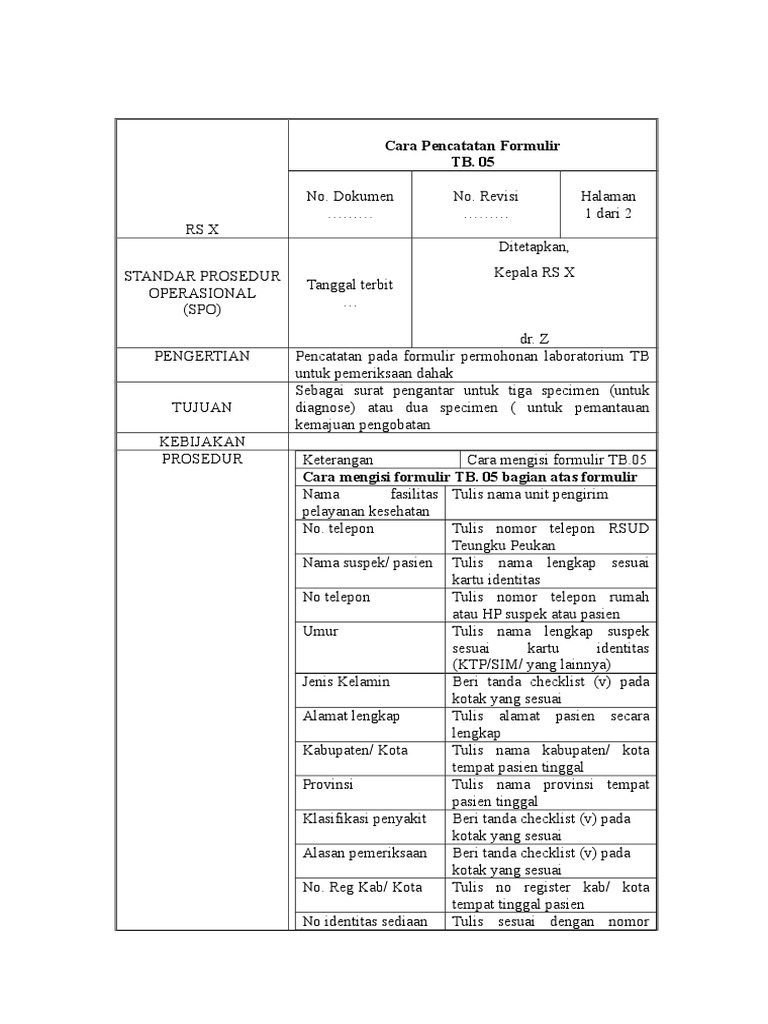 Cara Pencatatan Formulir TB. 05 | PDF