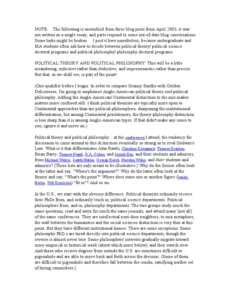Distinguishing Political Theory and Philosophy | PDF | Analytic ...