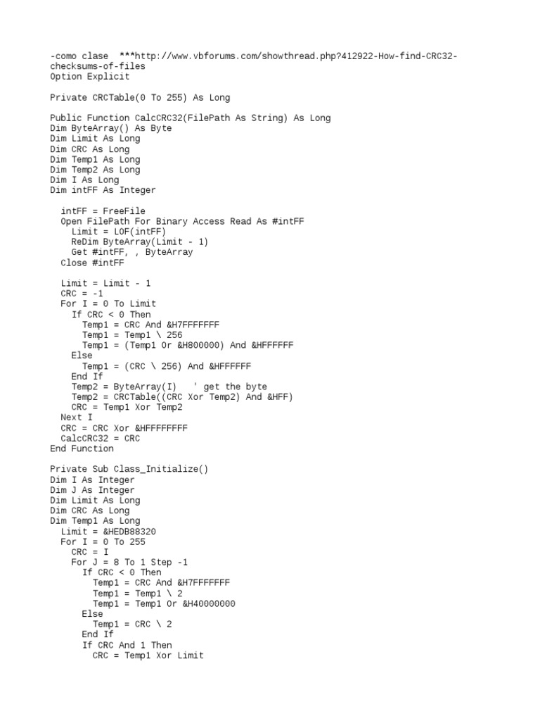 vb6 crc32 | PDF | Integer (Computer Science) | Encodings