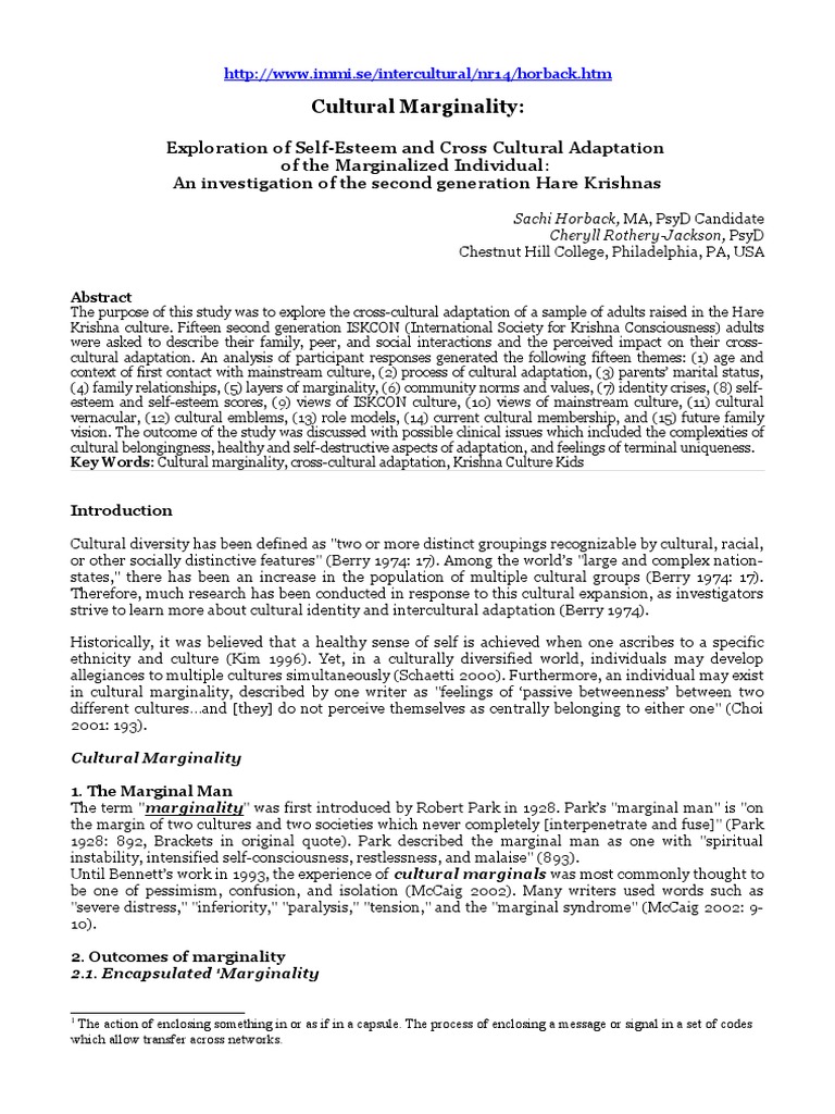 Cultural Marginality | PDF | Self Esteem | Identity (Social Science)