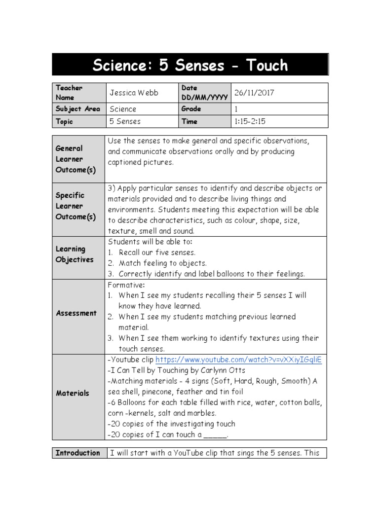5 Senses - Science | PDF | Educational Assessment | Learning