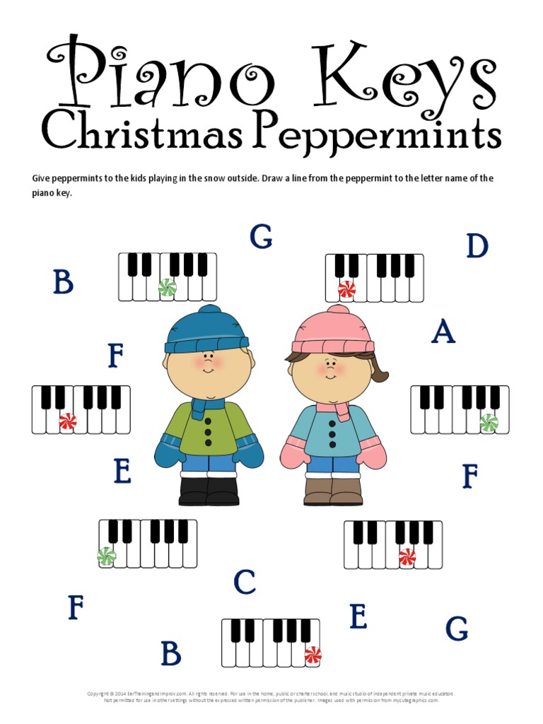 Christmas Music Worksheets Peppermint Piano Keys | PDF