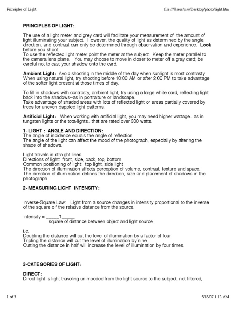 4 Light Principles | PDF | Shadow | Lighting