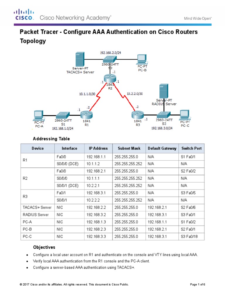 Lab 3 - AAA Authentication On Cisco Routers - Instrucciones | PDF | Radius | Router (Computing)