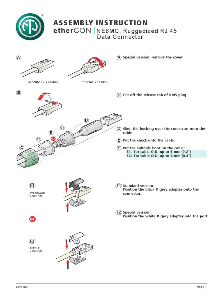 Assembly Instruction - etherCON Cable Connector NE8MC | PDF | Joining ...