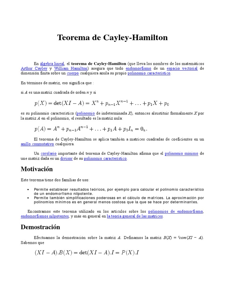 Teorema de Caley Hamilton (II) | PDF | Álgebra lineal | Análisis matemático