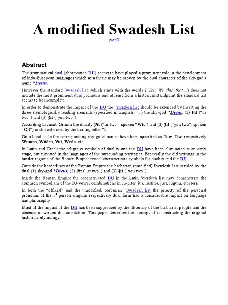 A Modified Swadesh List | PDF