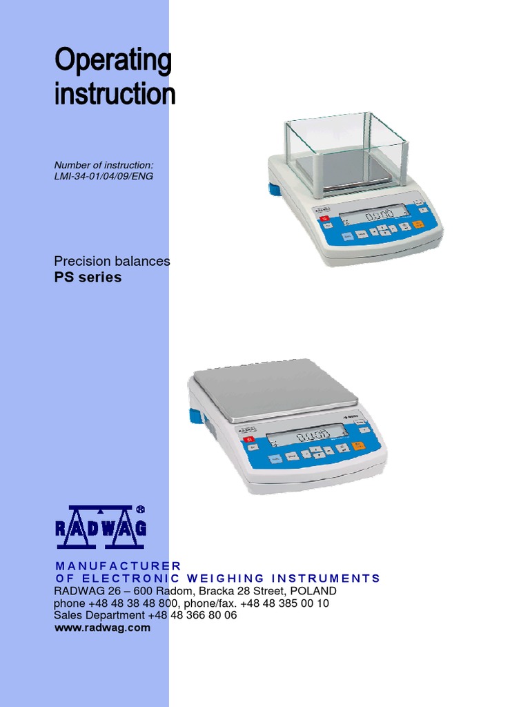 Radwag PS Series Balance Manual | PDF | Calibration | Weight