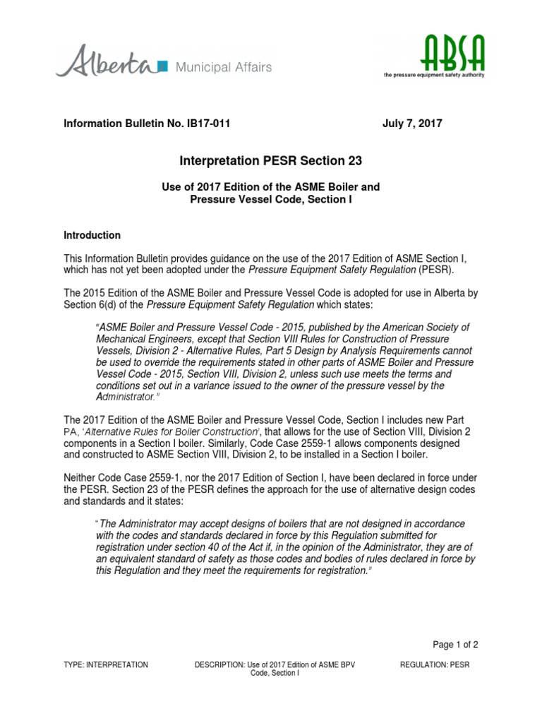 Interpretation PESR Section 23: Information Bulletin No. IB17-011 July ...