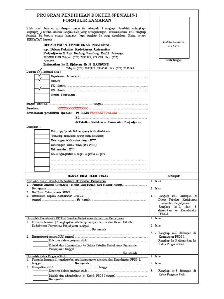 Formulir Lamaran Ppds Unpad | PDF
