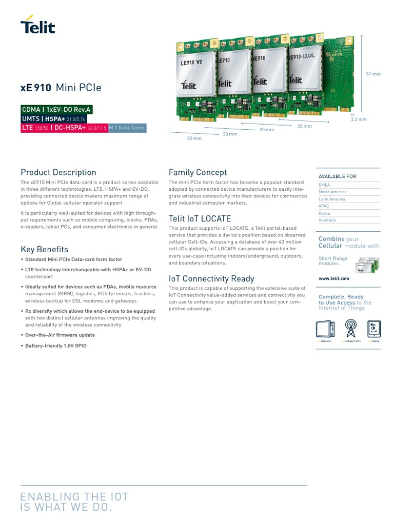Xe 910 Mini Pcie: Enabling The Iot Is What We Do | PDF | Lte ...