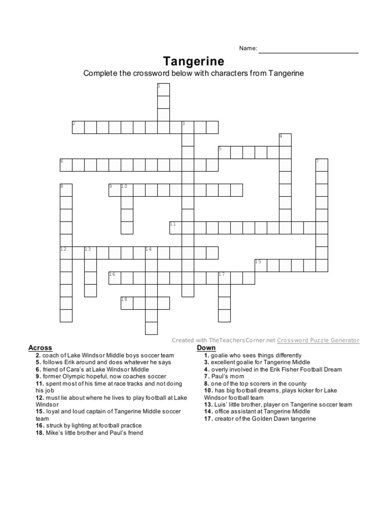 Tangerine Character Crossword | PDF