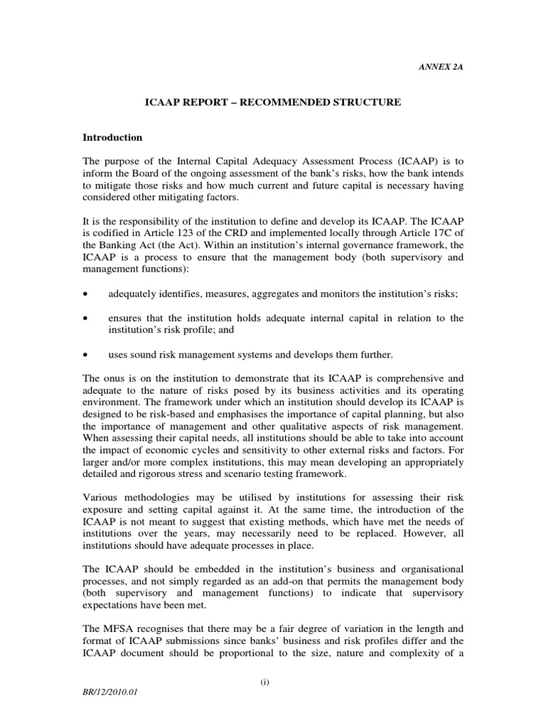 Annex 2A - ICAAP Report - Recommended Structure | PDF | Risk ...